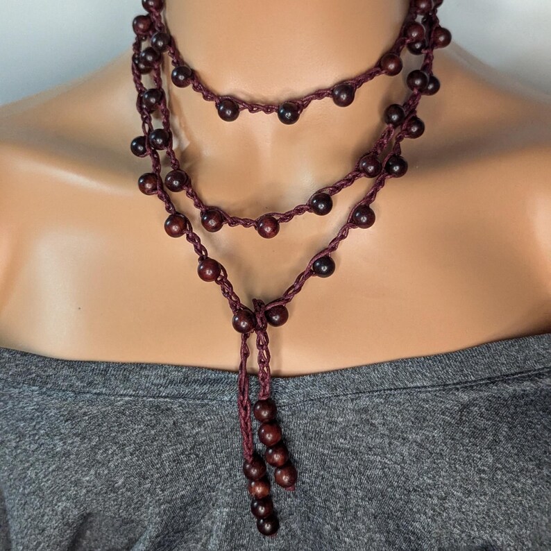 Aromatic Long Crochet Blood Sandalwood Beaded Necklace – Handmade Boho ...