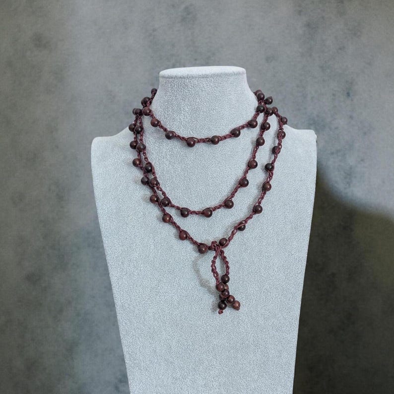 Aromatic Long Crochet Blood Sandalwood Beaded Necklace – Handmade Boho ...