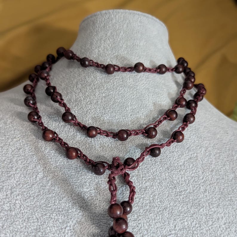 Aromatic Long Crochet Blood Sandalwood Beaded Necklace – Handmade Boho ...