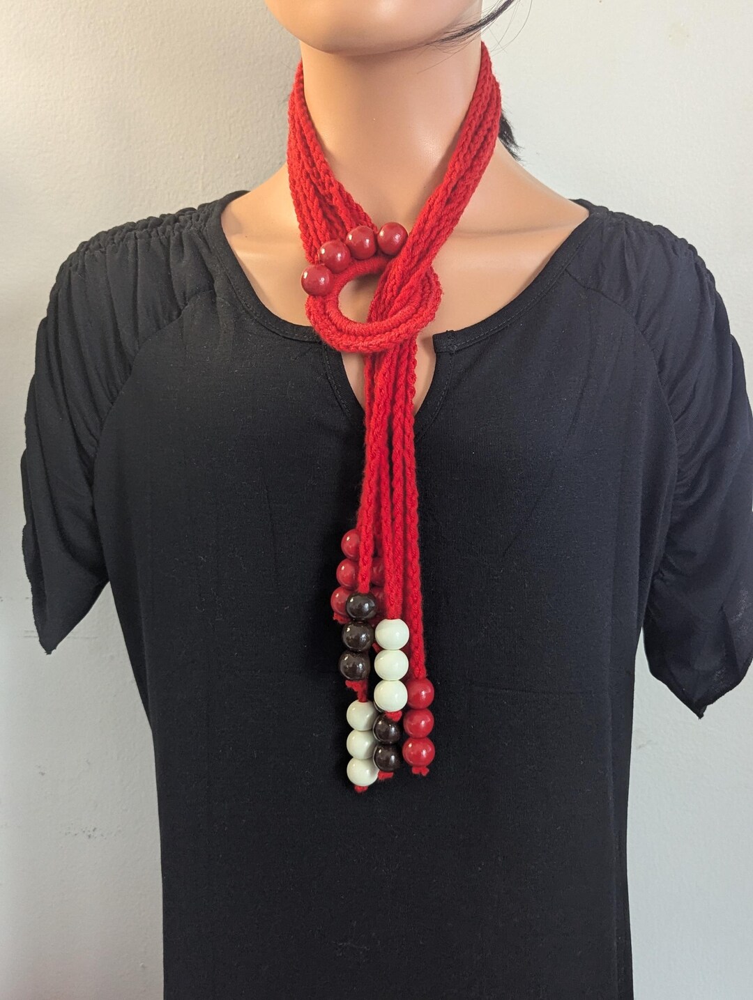 Boho Style Wood Beaded Crochet Wrap Necklace Choker Handmade Fashion ...