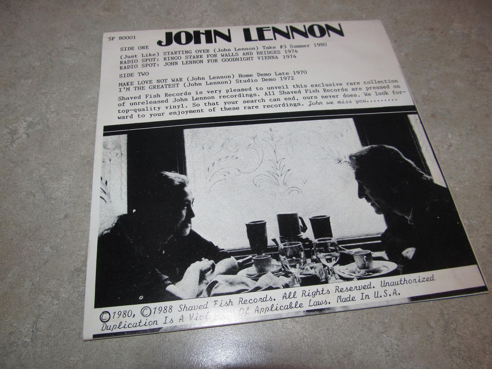 John Lennon (beatles) - Rare 7" 33 1/3 RPM - John's Lost Songs - Shaved ...