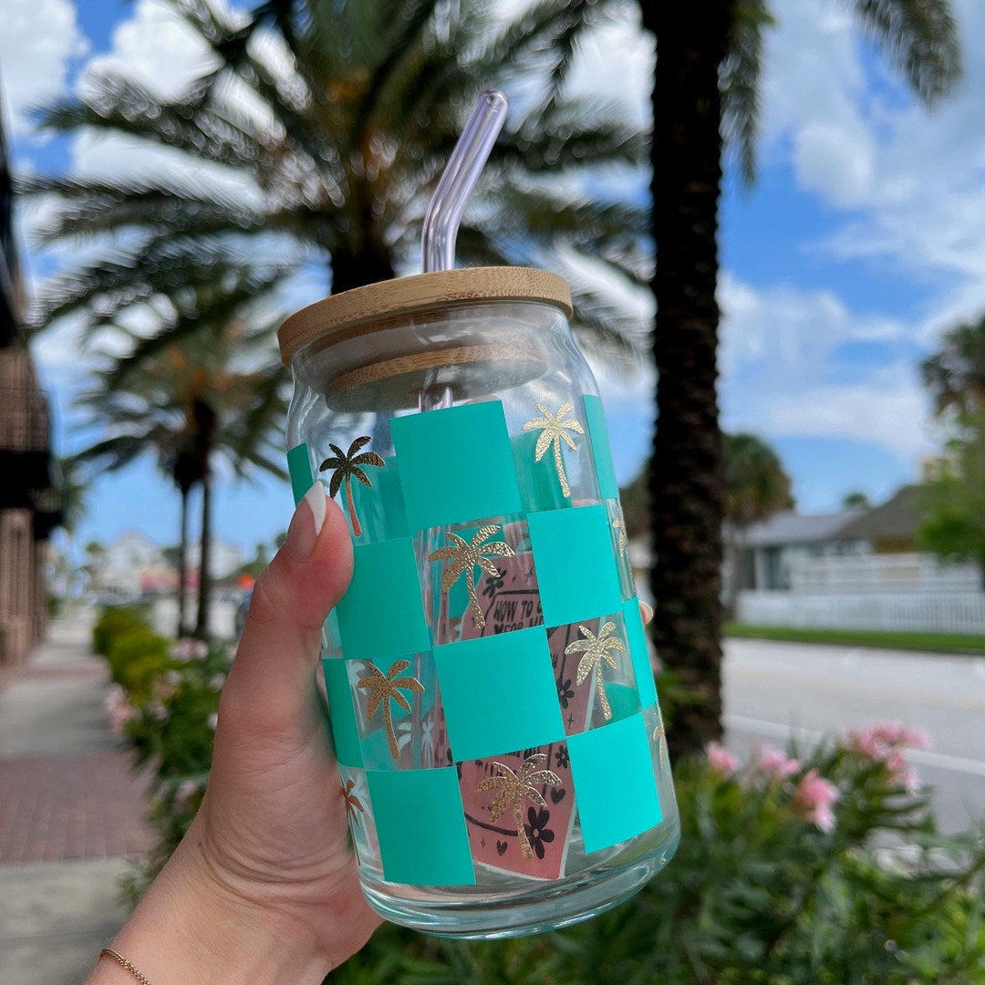 Keep Palm Checkered Glass - Etsy