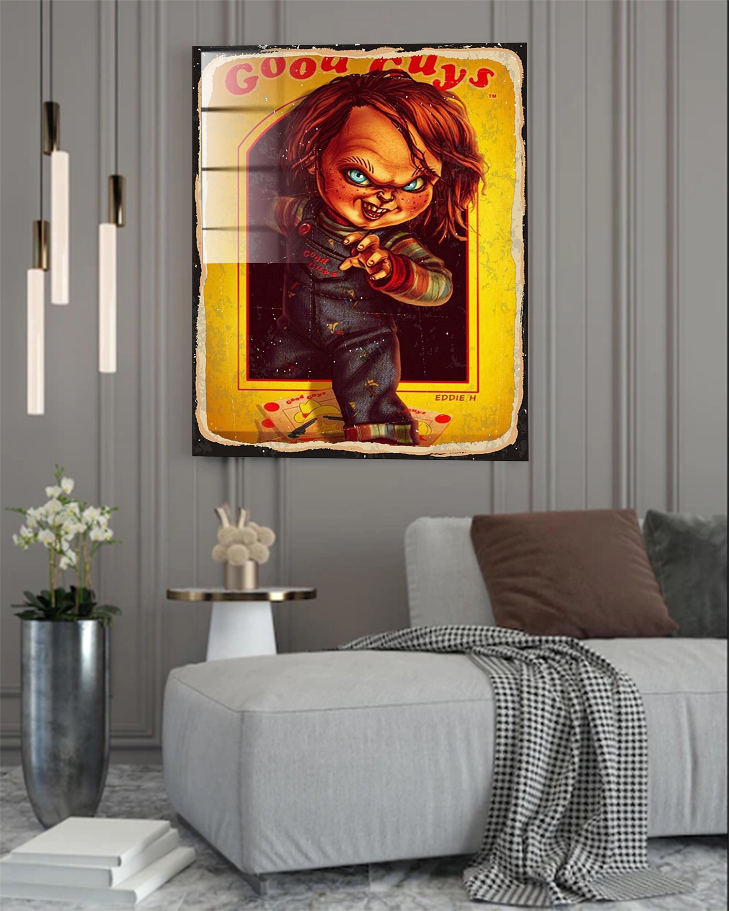 Horror Movie Glass Poster, Chucky, Baby Killer Wall Hanging, Gothic ...