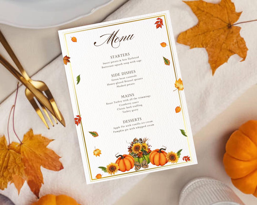 Rustic Fall Border Thanksgiving Dinner Menu Printable Holiday Menu ...
