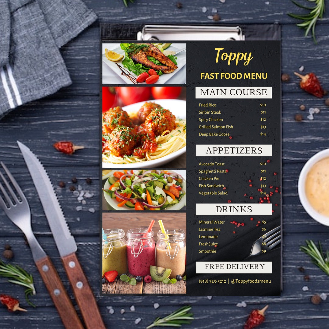 Restaurant Menu Template: Main Course, Appetizer, & Drinks - Modern ...