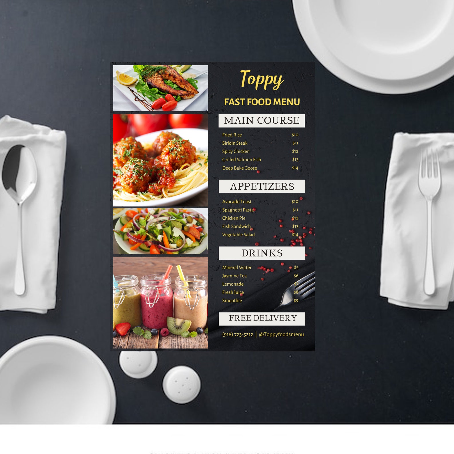 Restaurant Menu Template: Main Course, Appetizer, & Drinks - Modern ...