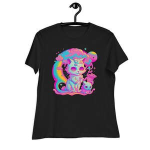 Lisa Frank Style 90s Pastel Goth Creepy Cute Cat Women's Relaxed T ...