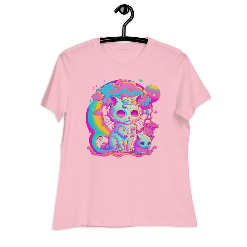 Lisa Frank Style 90s Pastel Goth Creepy Cute Cat Women's Relaxed T ...