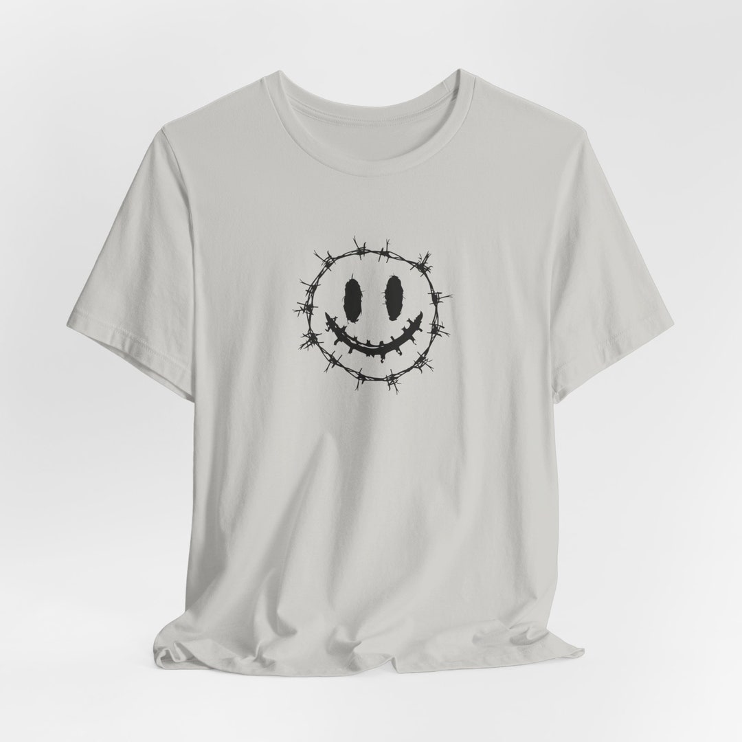 Barbed Wire Smiley Face T-shirt, Minimalistic Shirt, Smiley Tee, Unisex ...