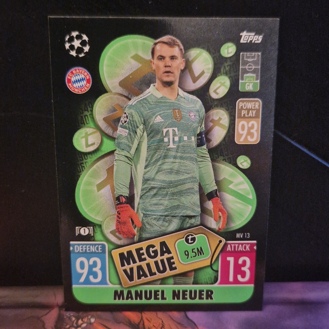 Manuel Neuer mega Value MV 13, Topps Match Attax Soccer 2022. Soccer ...