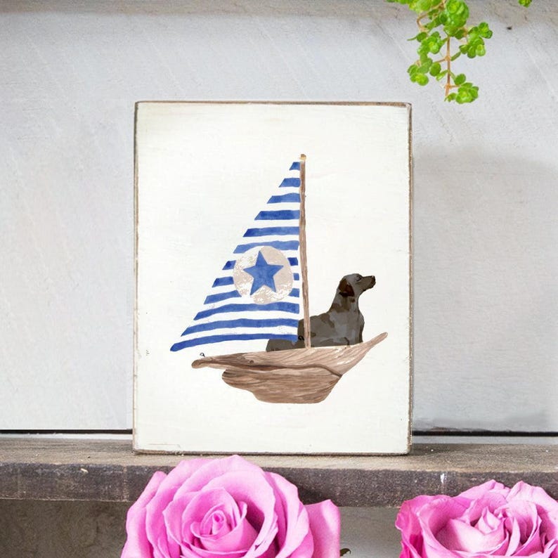 Watercolor Sailboat Black Lab Wood Block: Coastal Decor - Etsy