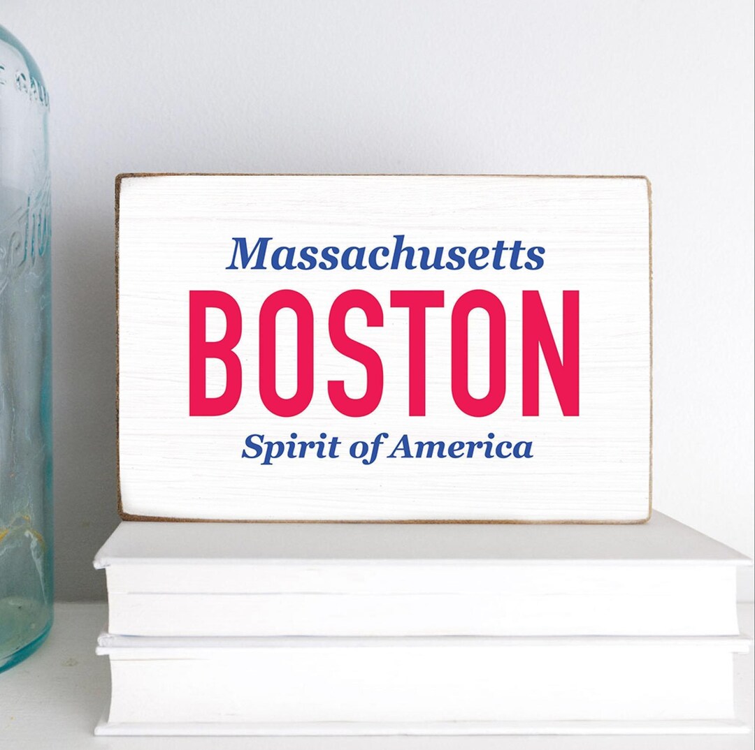 Boston License Plate XL Wooden Block Decor | Handcrafted Barn Wood ...