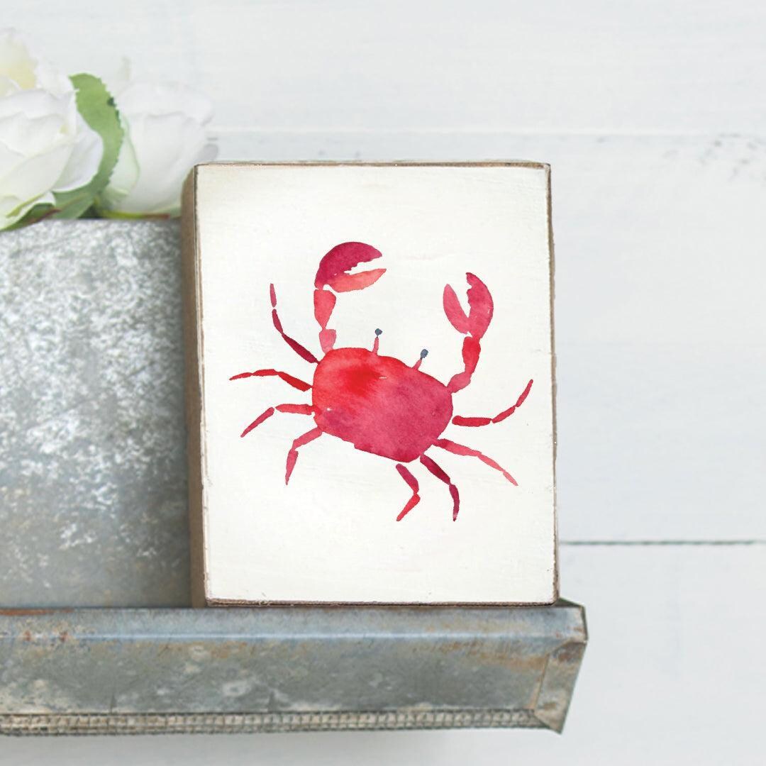 Handcrafted Watercolor Crab Wooden Block | Coastal Decor | Beach House ...