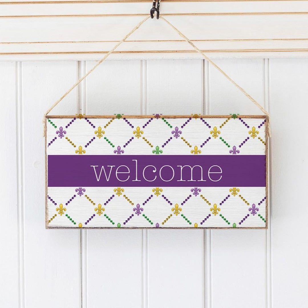 Mardi Gras Welcome Sign | Rustic Barn Wood Twine Decor | Handcrafted ...