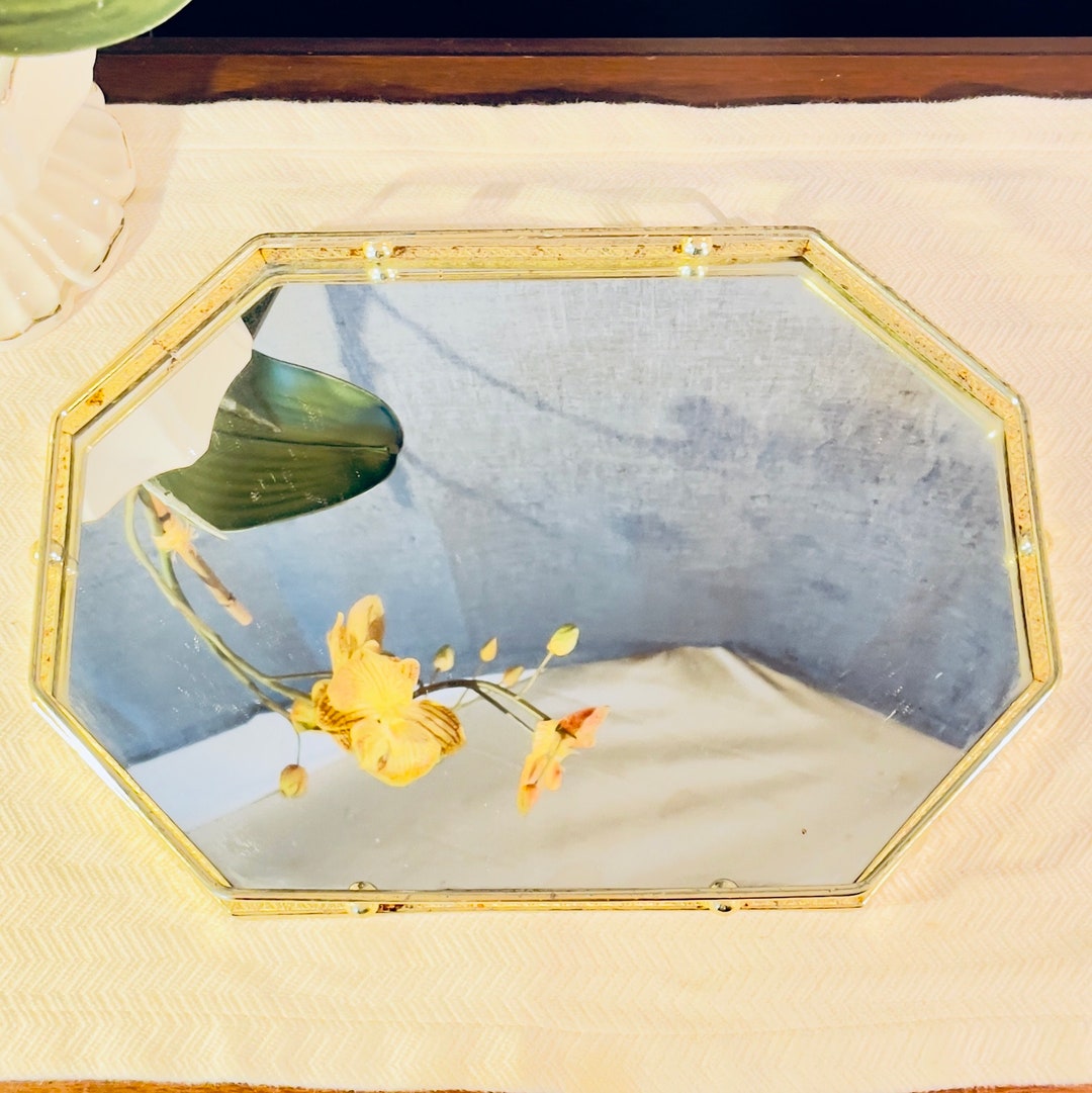 Vintage Brass Octagon Mirrored Tray Dressing Table 13 X 9 - Etsy