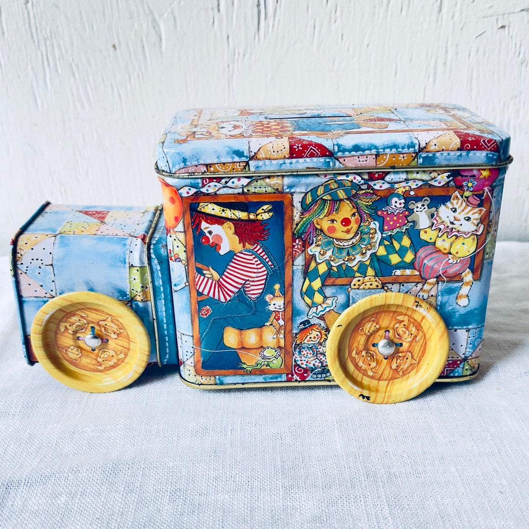 Vintage SCC Rolling Tin Bank Clown Car Animals Circus Children Toy ...