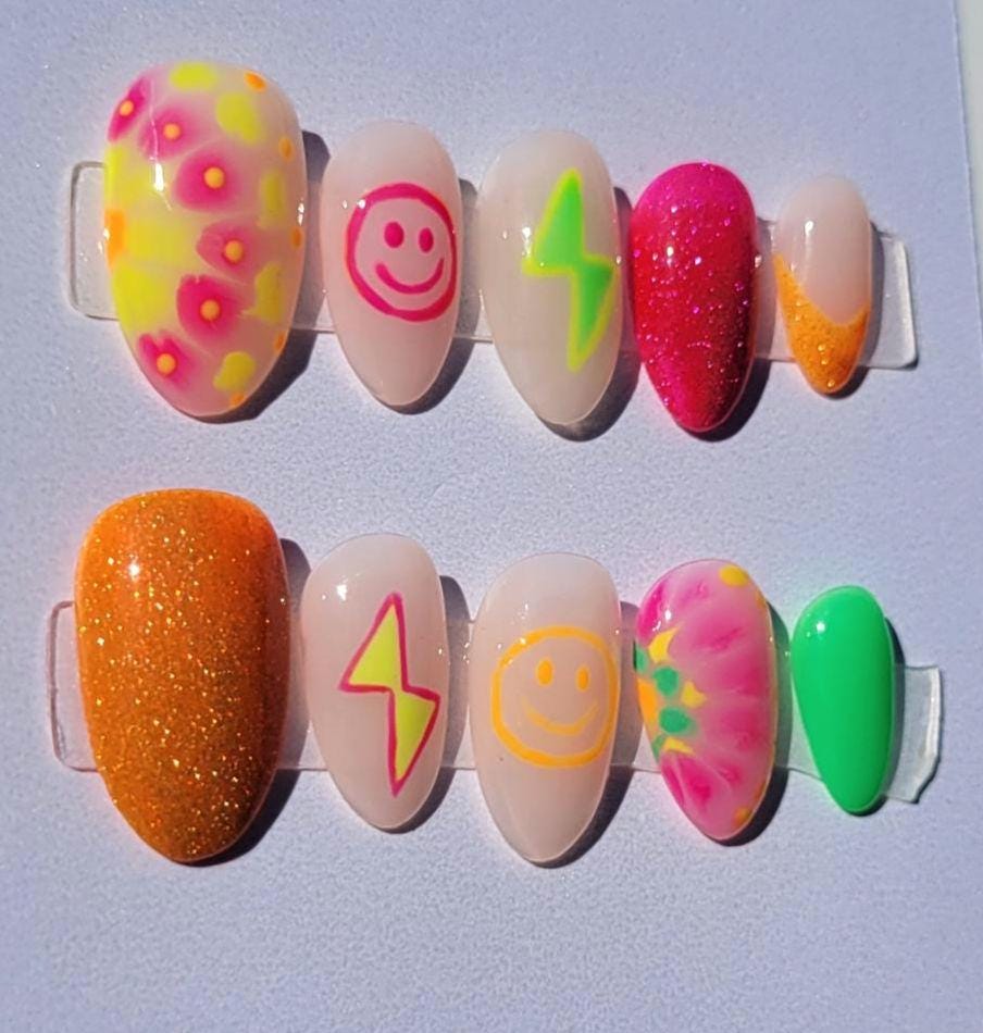 Summer Neon Press on Nails - Etsy