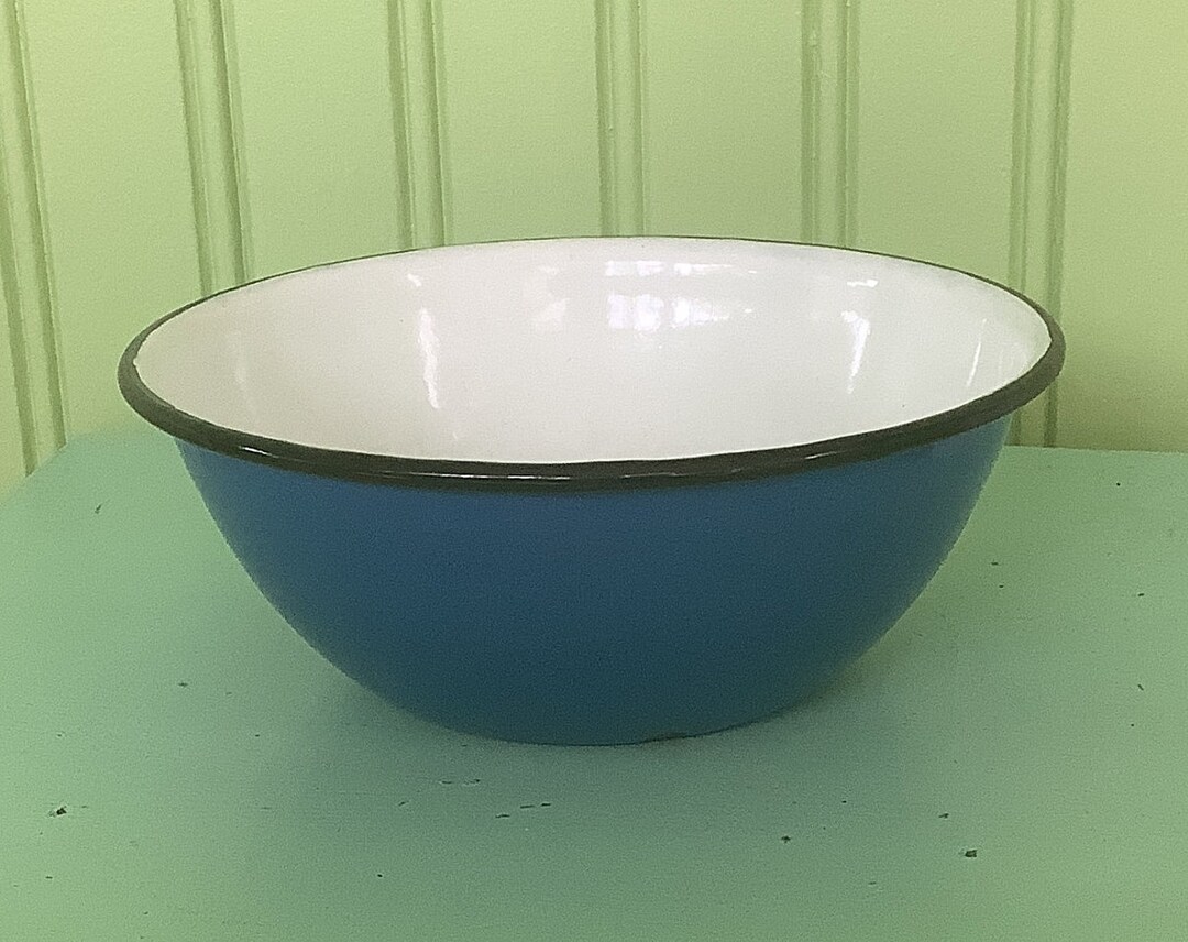 Blue With Black Rim Enamelware Bowl Measuring 6 Inches Round and 2 3/4 ...