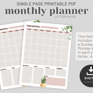 Printable Monthly Planner Month at a Glance Monthly Schedule Monthly ...