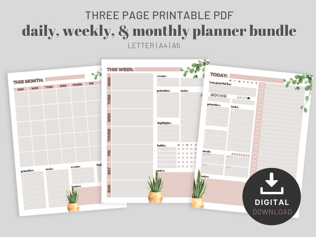 Printable Daily Weekly Monthly Planner Bundle Daily to Do List Weekly ...