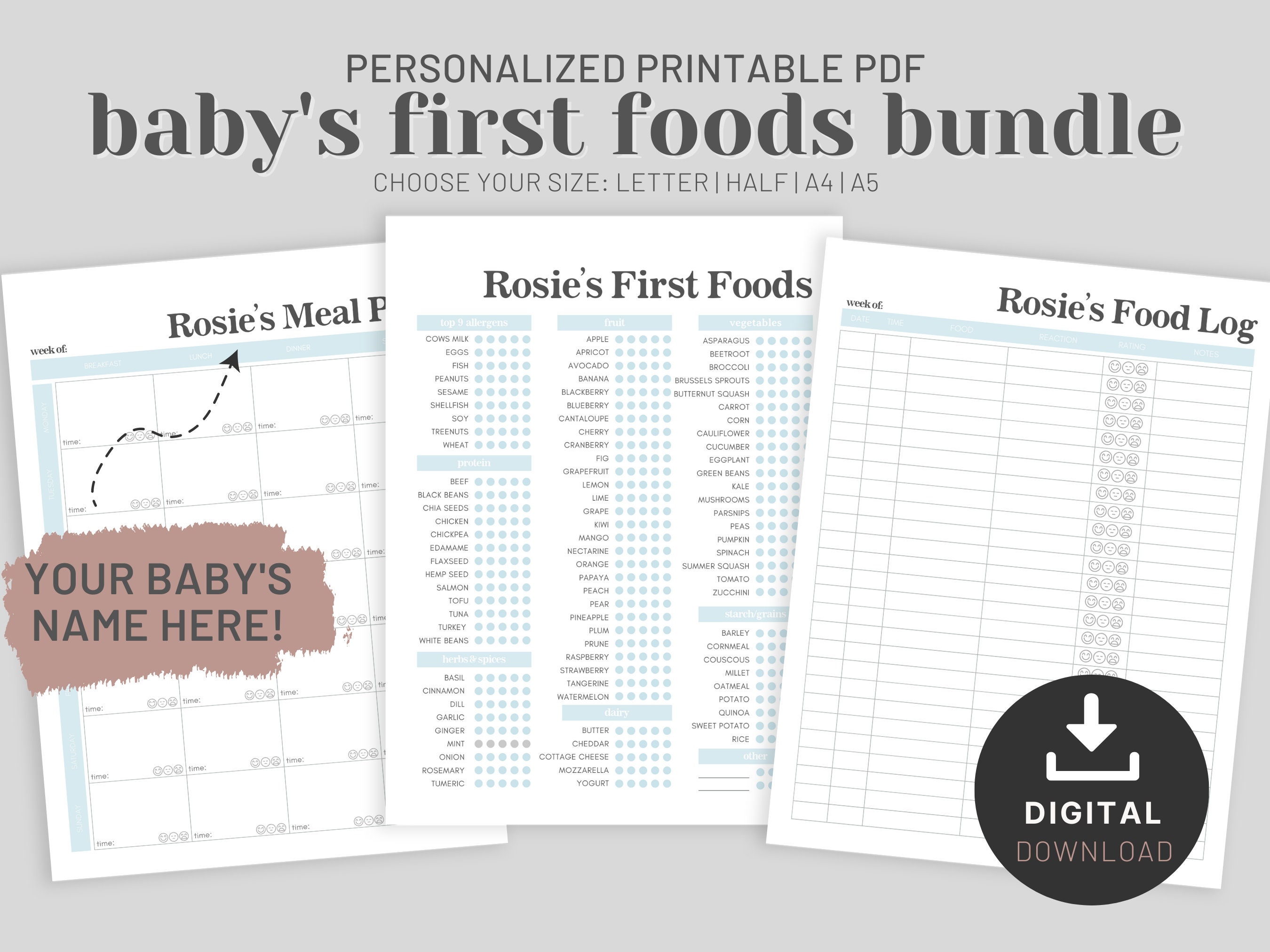 Personalized Baby's First Foods Checklist Baby Led - Etsy