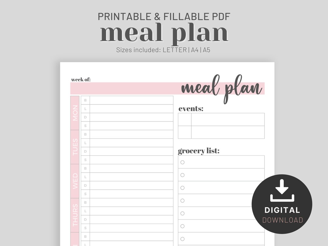 Fillable Meal Plan, Weekly Meal Planner, Weekly Menu, Macro Planner ...