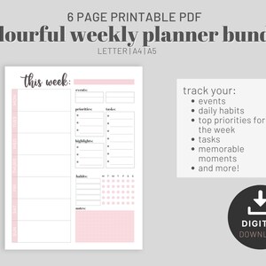 Weekly Planner Bundle, Horizontal Printable Schedule, Habit Tracker, to ...