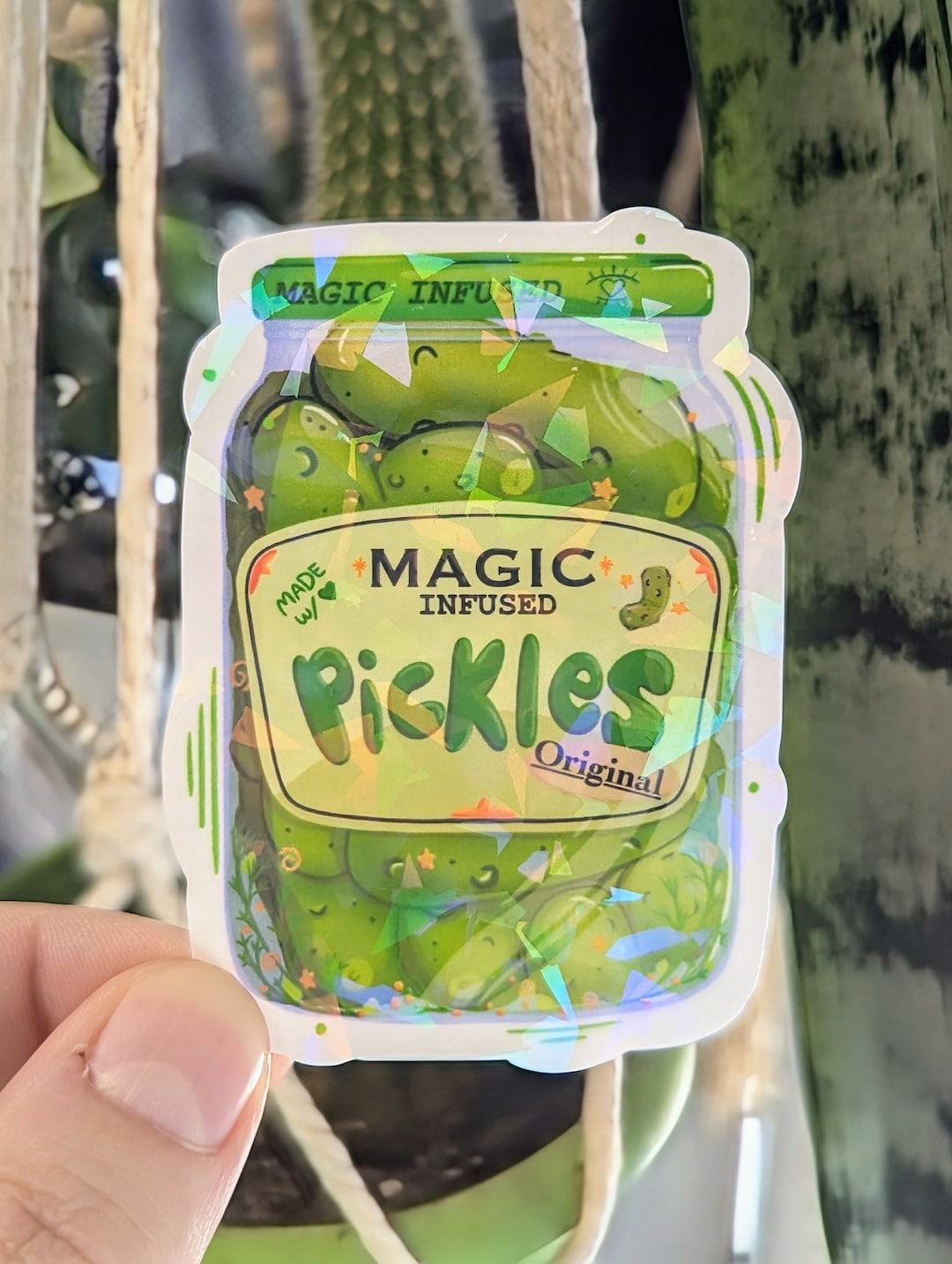 Jar of Magic Infused Original Pickles Holographic Vinyl Sticker - Etsy