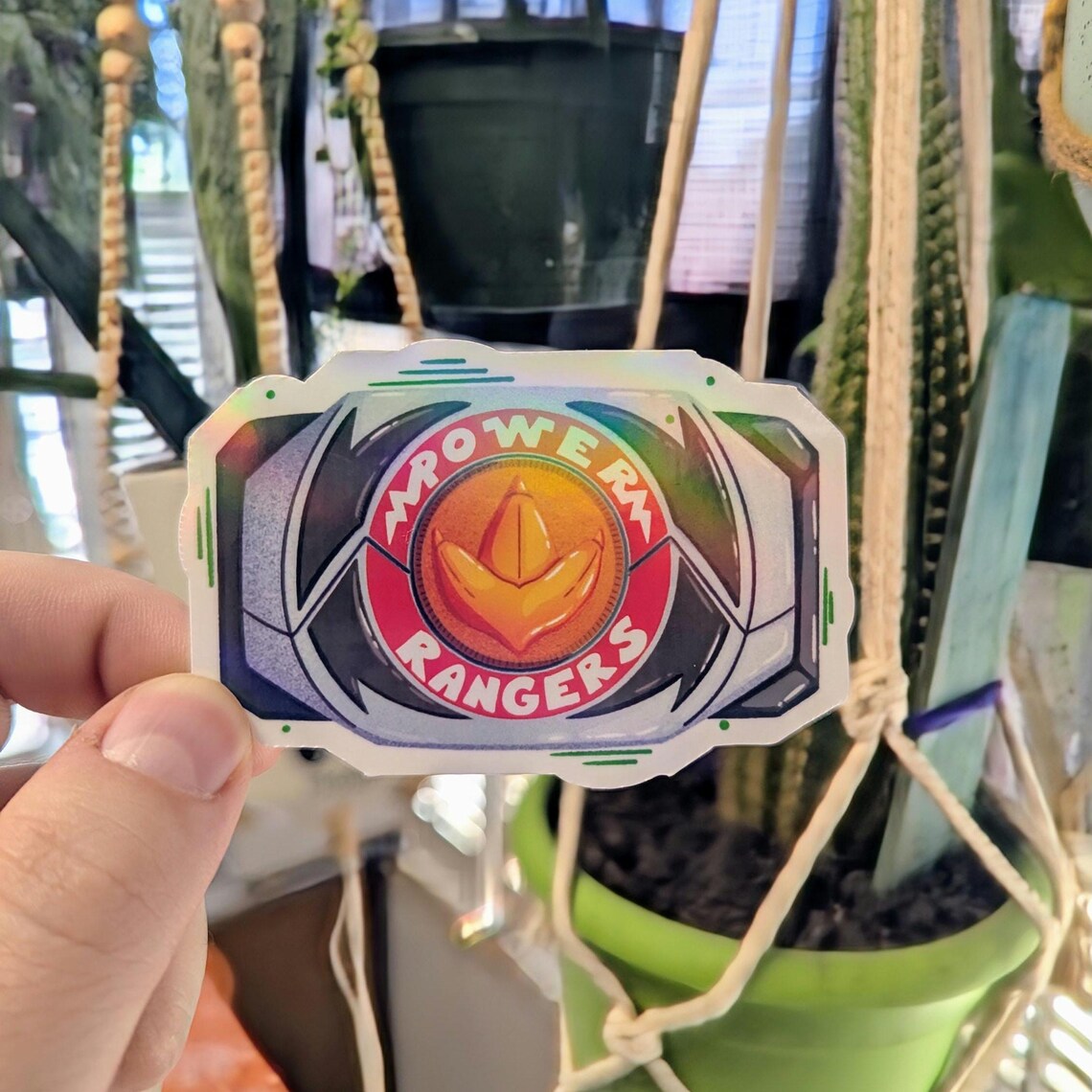 Mighty Morphin Power Rangers Sticker, Green Dragon Morpher Holographic ...