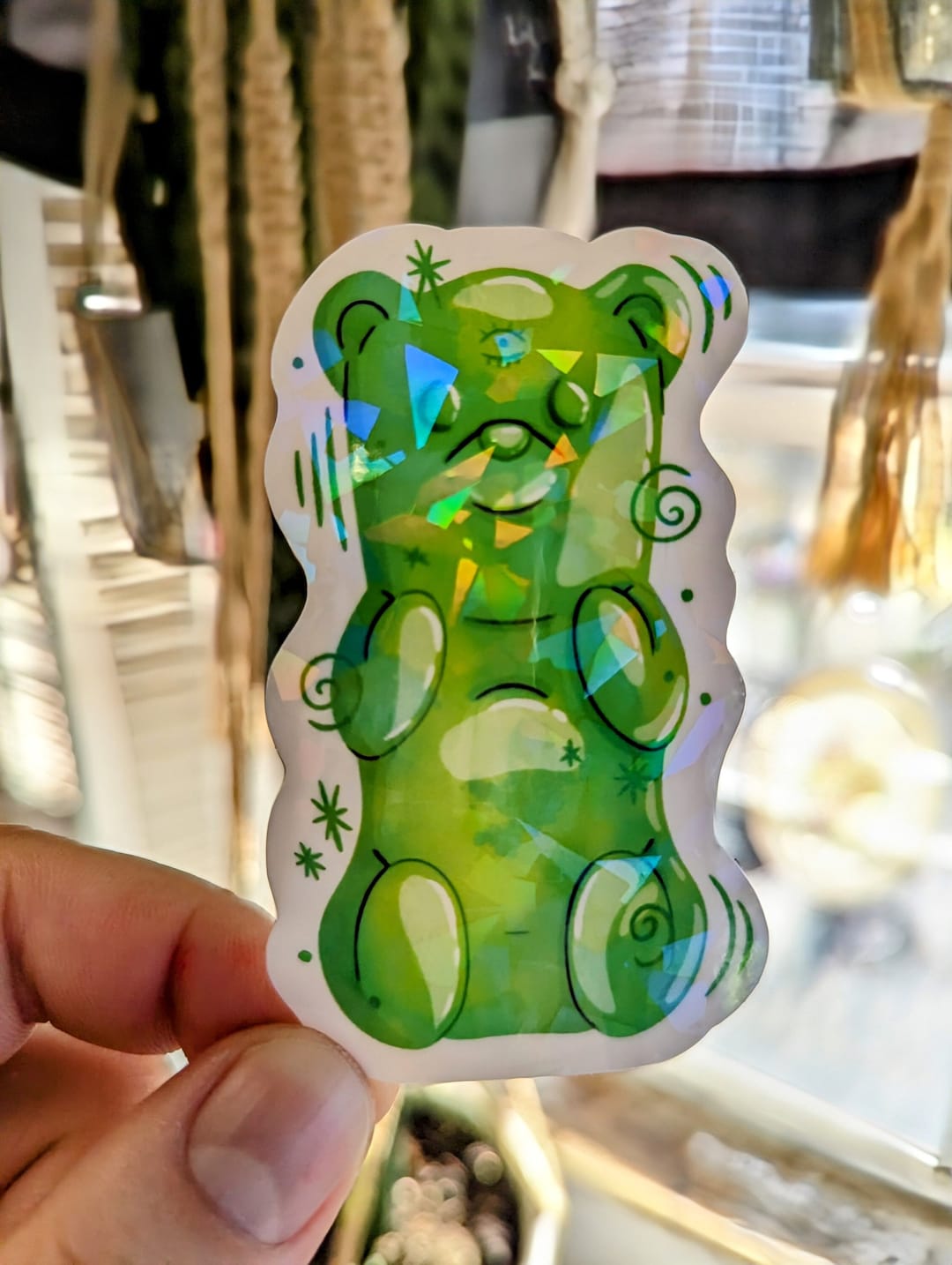 Psychedelic Trippy GREEN Gummy Bear Holographic Vinyl Sticker - Etsy