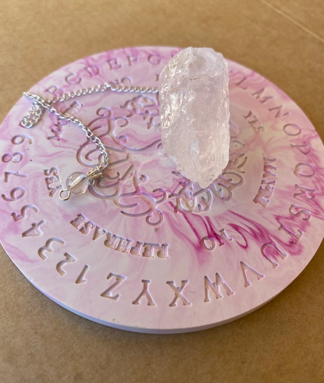 Bundle - Natural Rough Crystal Pendulum & Pendulum Board, Clear Quartz ...