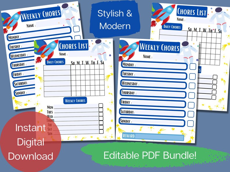 Chore Chart for Kids, Kids Chores, Editable PDF, Kids Chore Chart ...