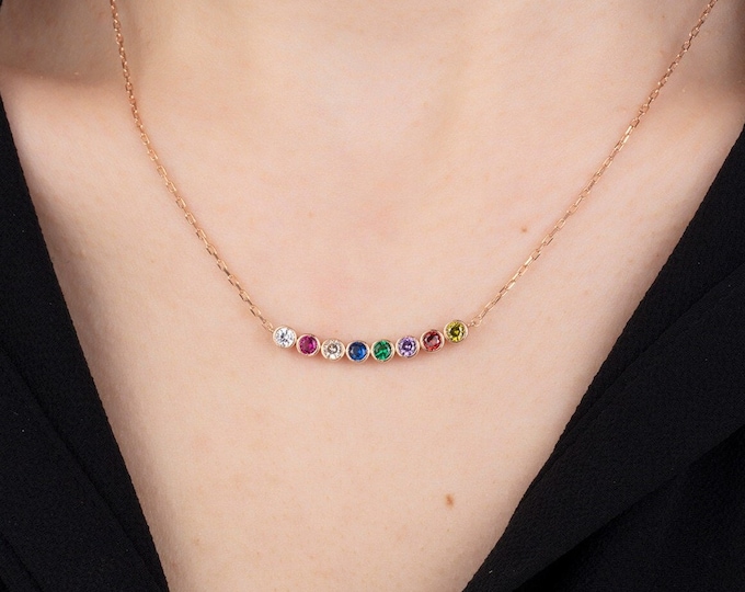 Solid Gold Birthstone Necklace, Mothers 14k Gold Necklace, Family ...