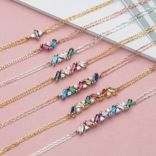 14K Gold Baguette Birthstone Bracelets Custom Made Family - Etsy