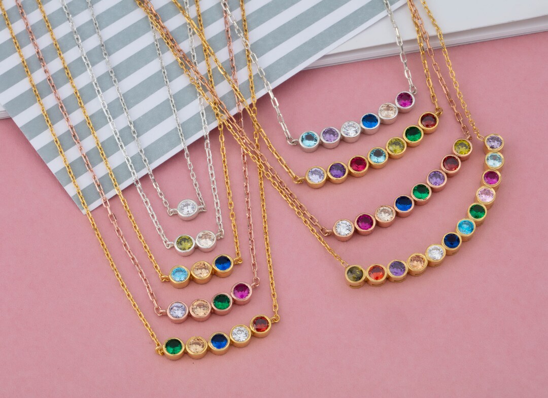 Silver Multiple Birthstone Necklace, Personalized Birthday Gift for Her ...