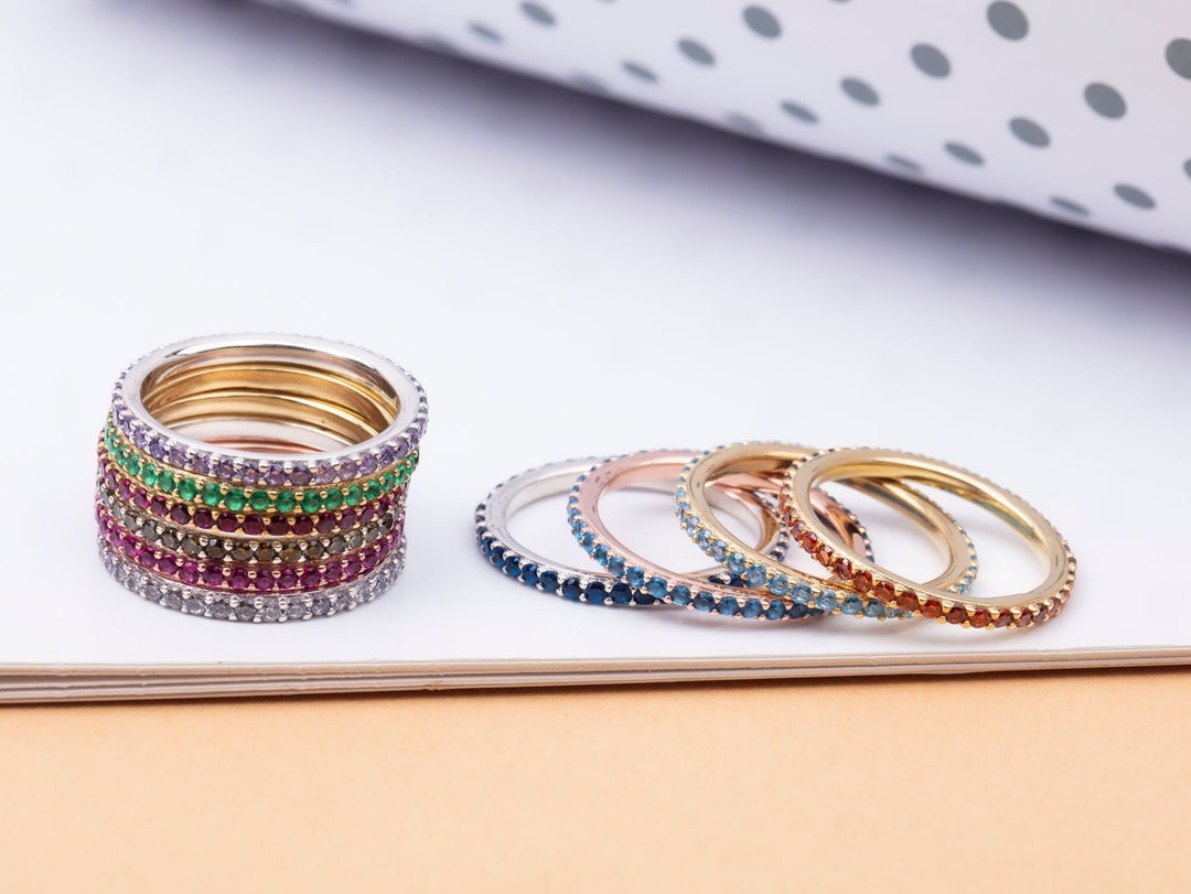 14K Gold Infinity Birthstone Ring, Personalized Gift, Stackable ...