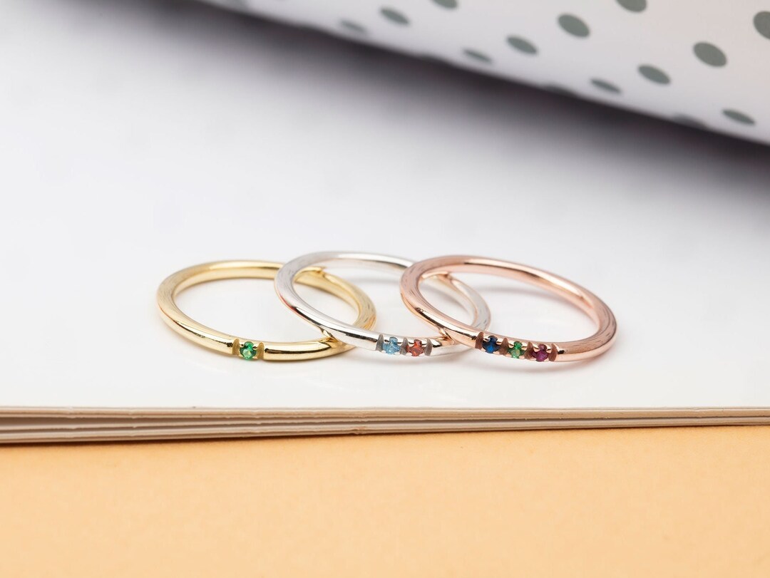 14K Gold Stacking Birthstone Rings, 10K Gold Stackable Gemstone Rings ...
