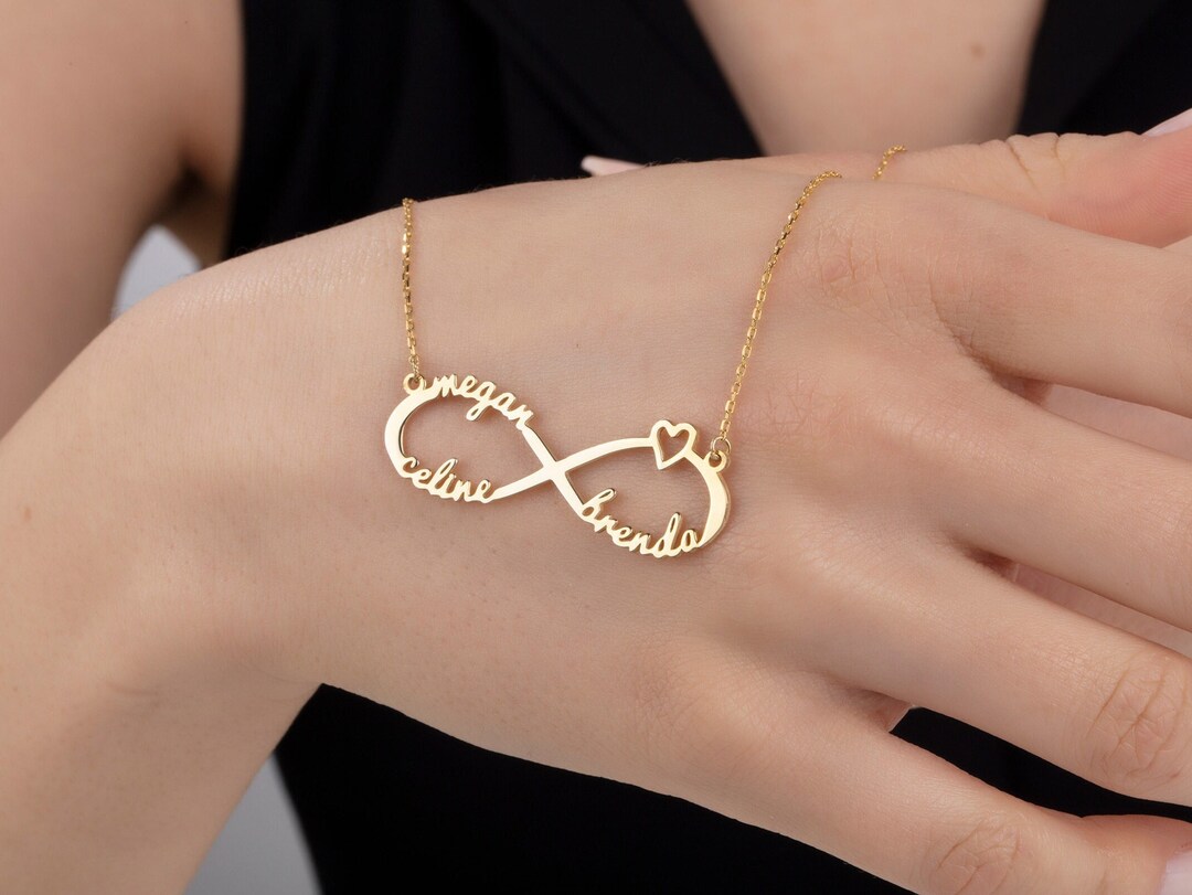 Silver Eternity Name Necklace, Infinity Name Pendant, 14K Gold Family ...