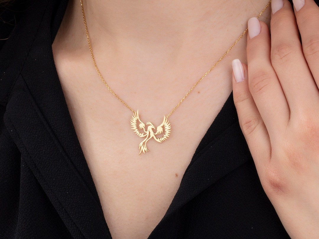 14K Gold Phoenix Necklaces, Solid Gold Phoenix Firebird Pendants ...