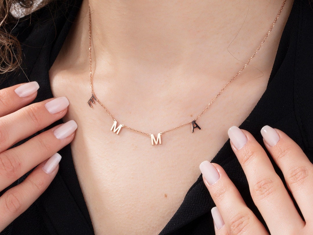 Silver Name Initial Necklaces for Women, 14K Gold Letter Pendants, 18K ...