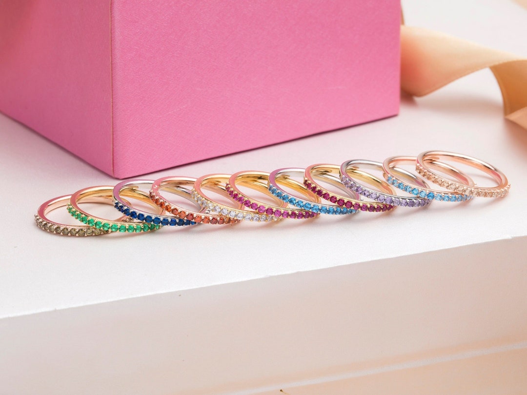 14K Gold Half Infinity Birthstone Ring, Personalized Gift, Stackable ...