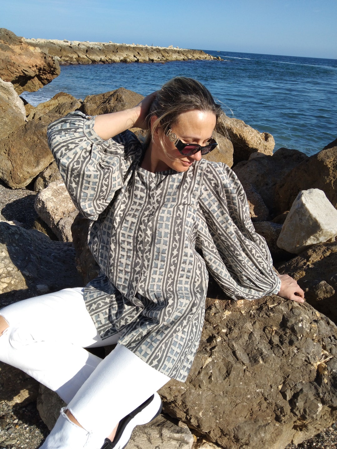 Block Print Cotton Tunic,handmade Cotton Tunic,gifts for Her,resort ...