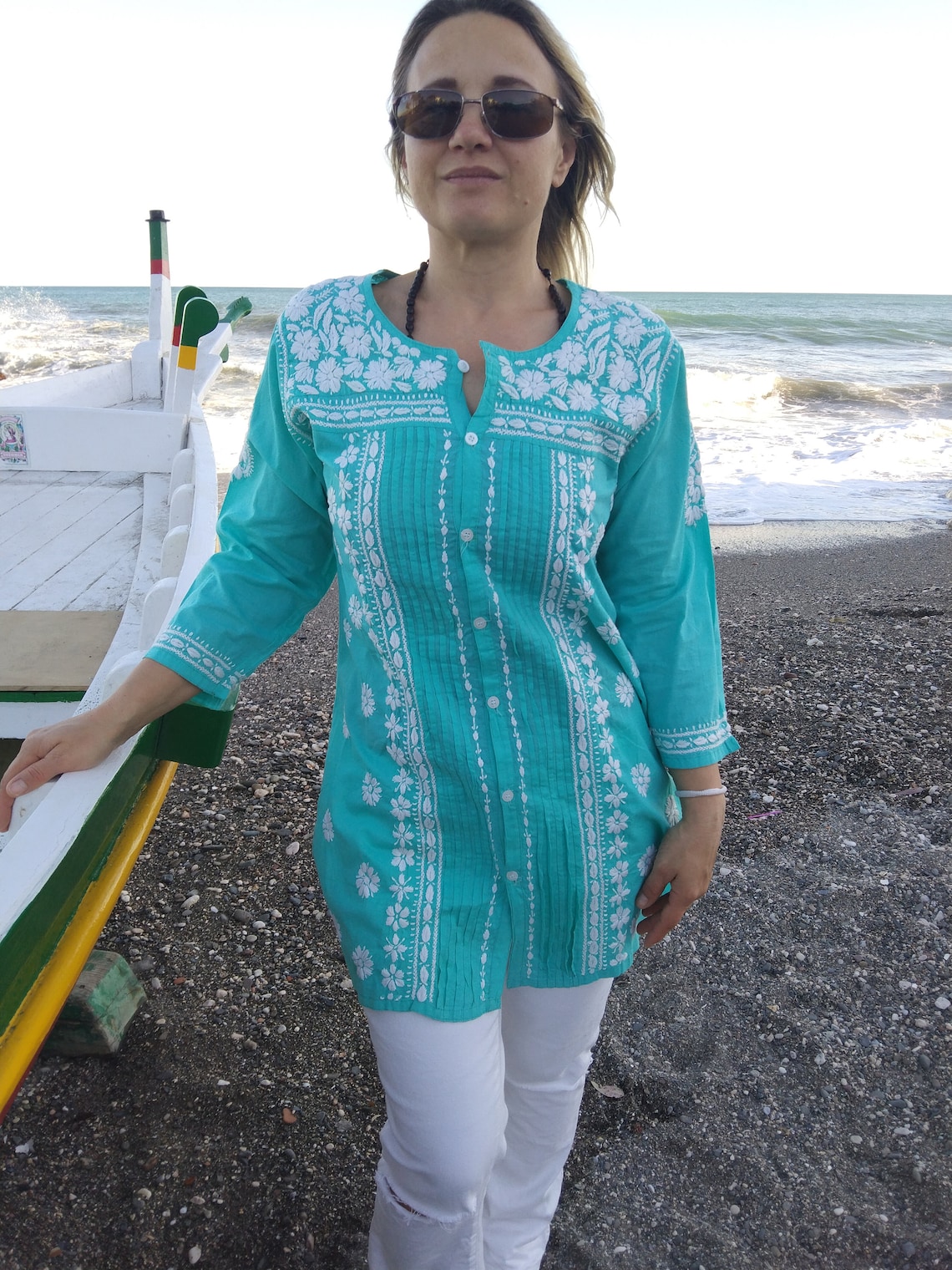 Hand Embroidered Cotton Tunic,hand.ade Tunic,gifts for Her,resort Wear ...