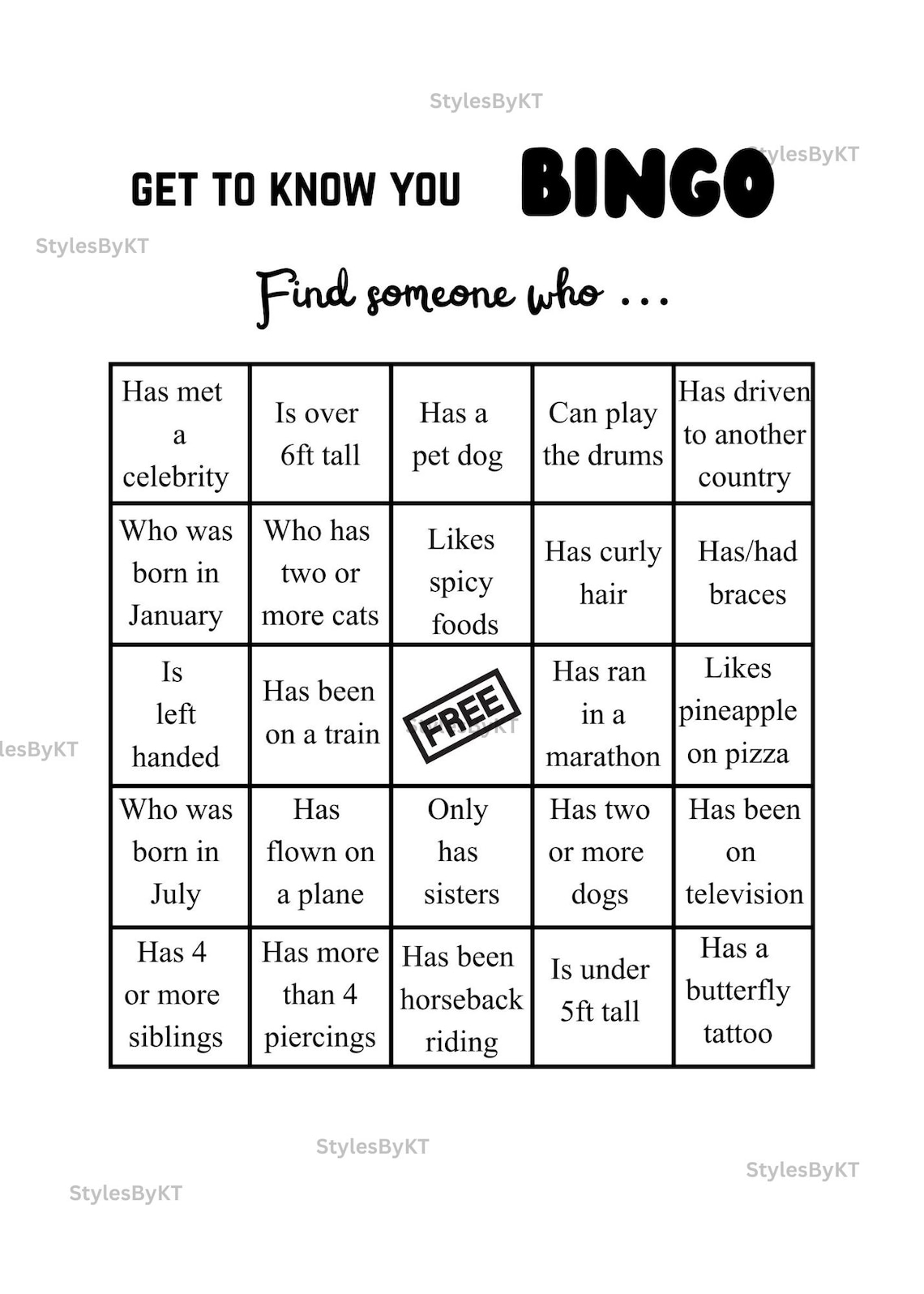 Get to Know You Bingo Card Game, Ice Breaker Activity, Digital Bingo ...