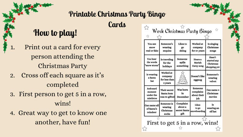 Christmas Work Party Bingo Card, Printable Bingo Card, Party Games ...
