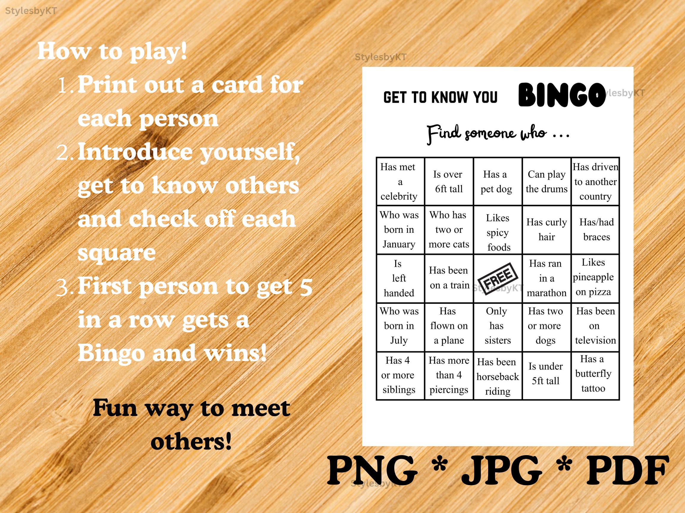 Get to Know You Bingo Card Game, Ice Breaker Activity, Digital Bingo ...