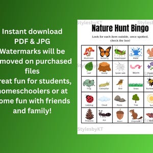 Digital Printable Nature Bingo for Kids, Print and Play Games, Car ...
