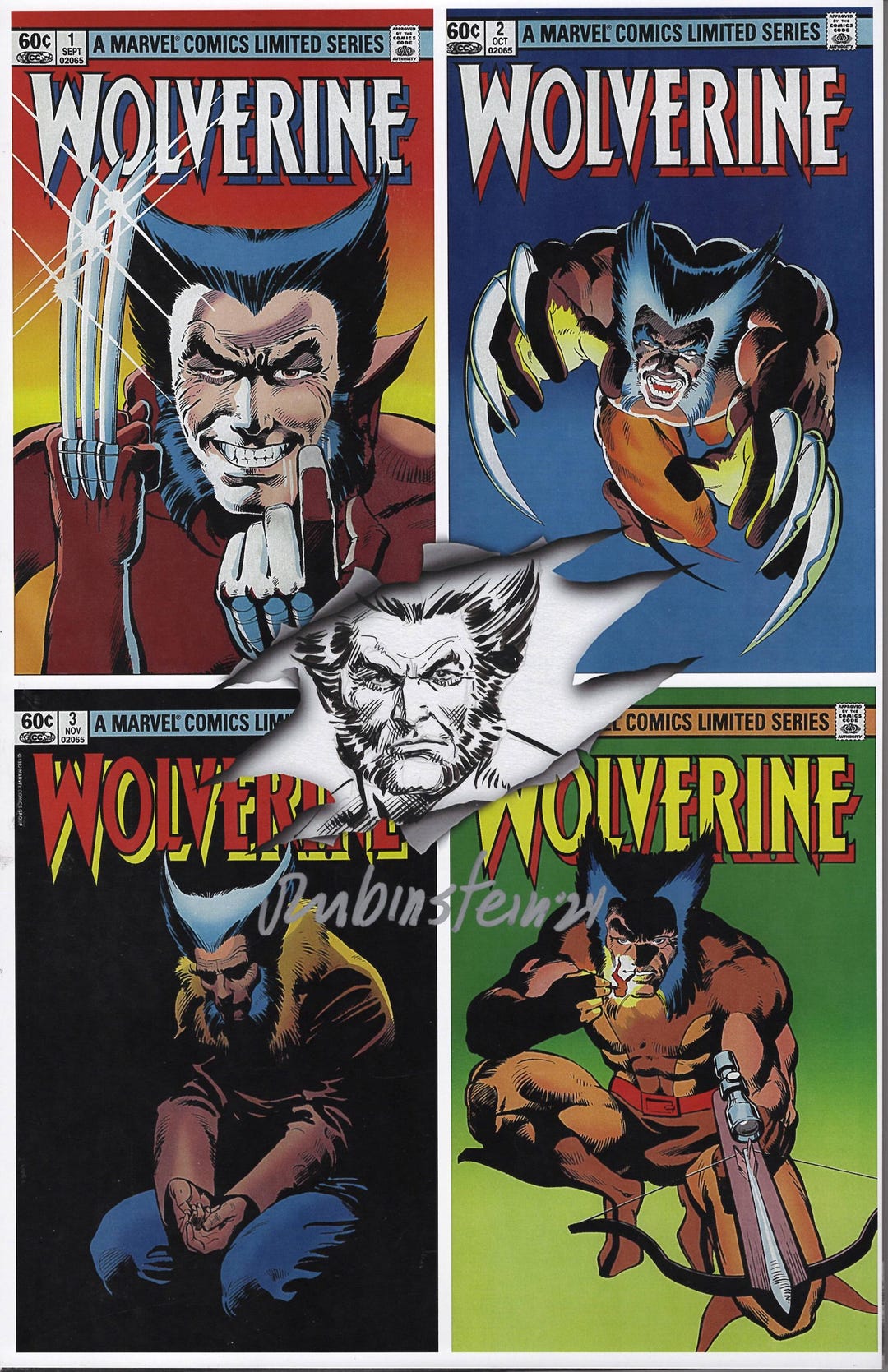 WOLVERINE Original Inked Drawing by Joe Rubinstein, Set on a PRINT of ...