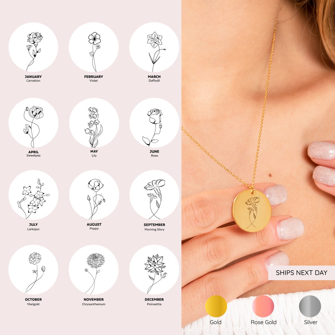 Birth Flower Gift Personalized Bridesmaid Gifts Custom Flower Jewelry ...