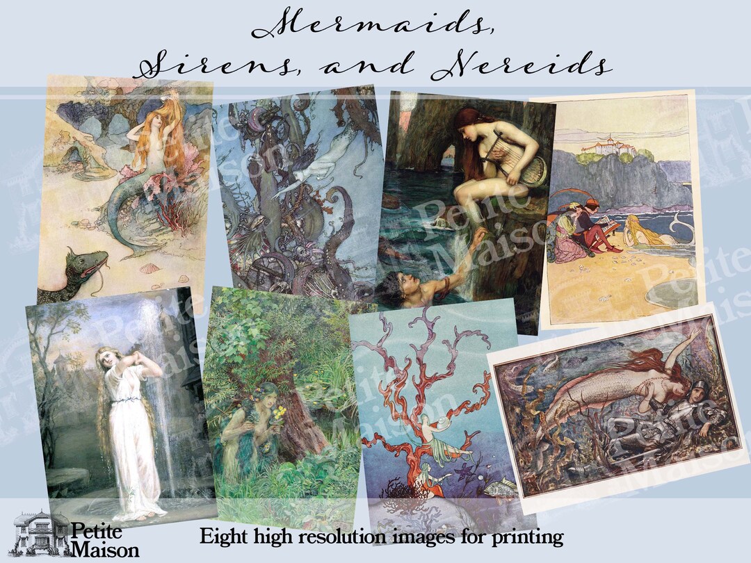 Printable Digital Journal Cards Mermaids Sirens Nereids Naiads ATC ...
